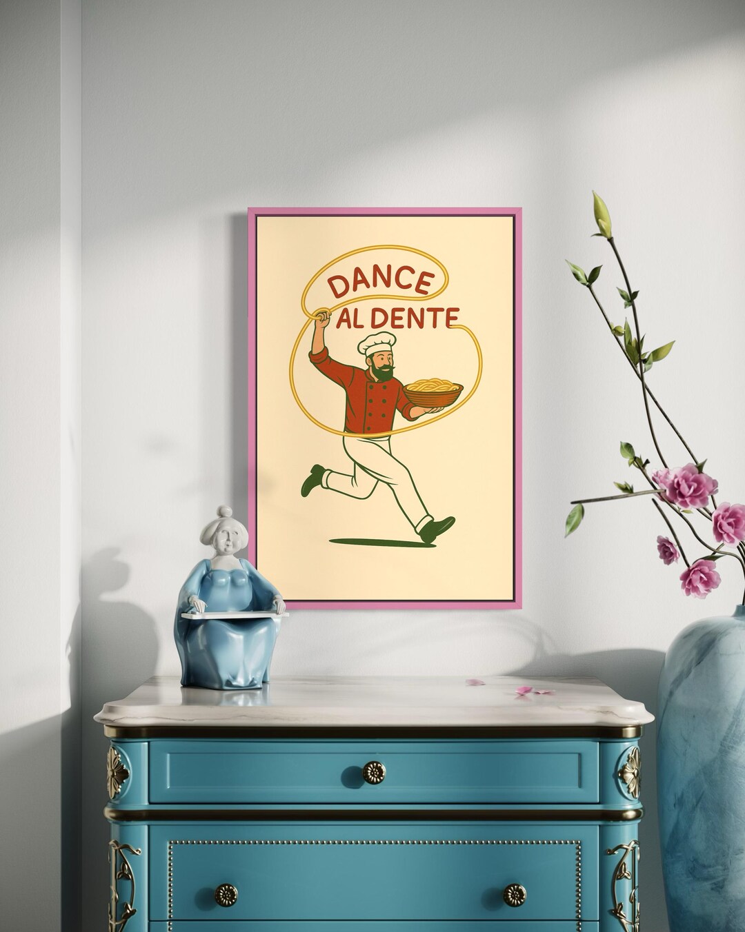 Dance Al Dente Italian Waiter Poster, Vintage Kitchen Wall Art, Cozy ...
