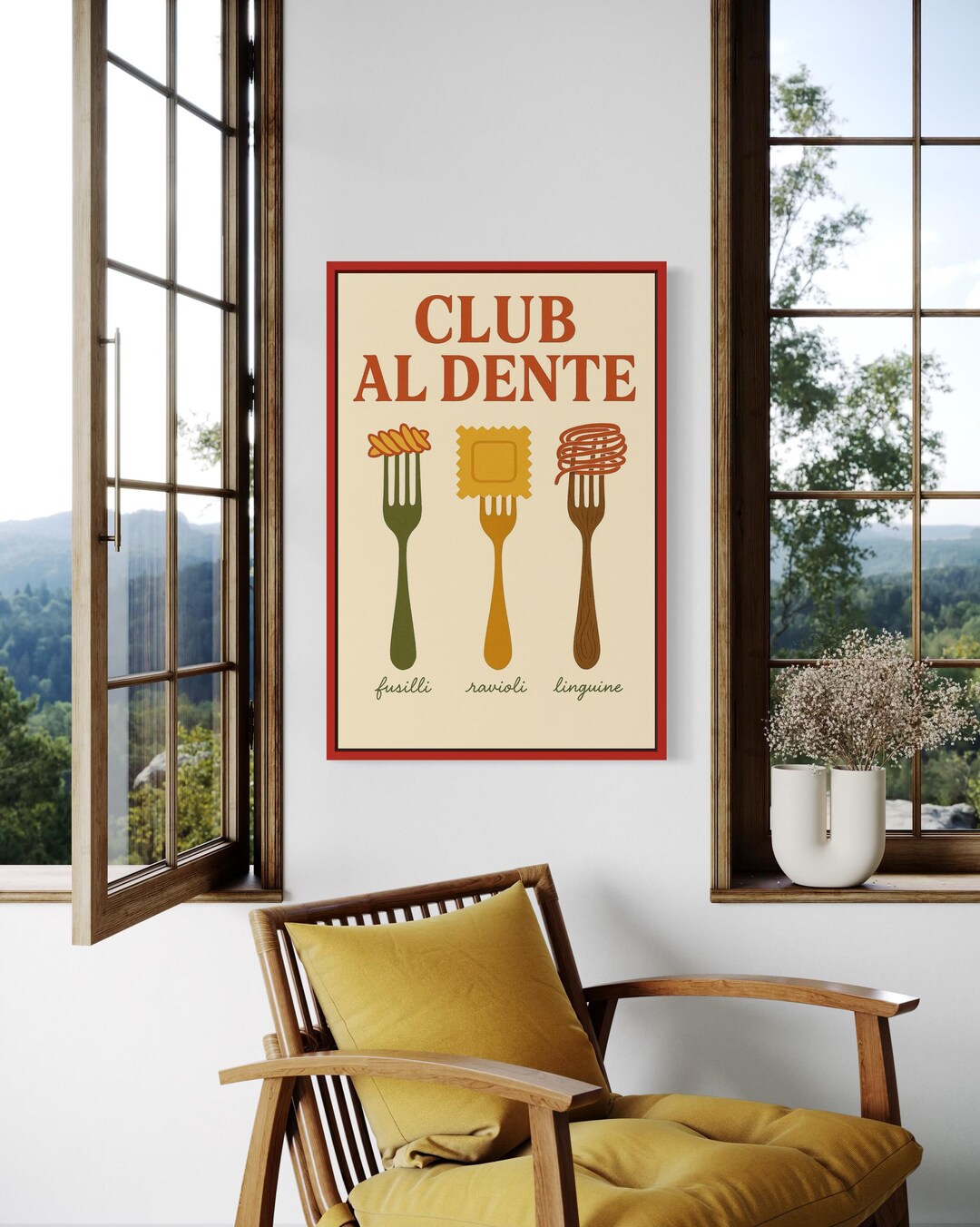 Club Al Dente Italian Pasta Poster, Vintage Kitchen Wall Art, Cozy ...