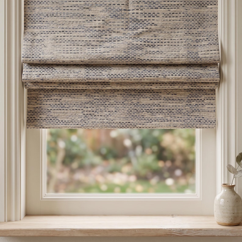 Blue and Ivory Raised Dot Roman Shade, Custom Textured Blind for ...