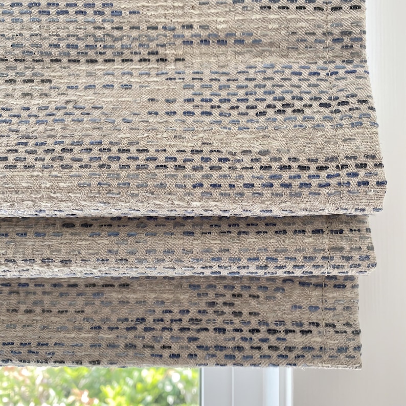 Blue and Ivory Raised Dot Roman Shade, Custom Textured Blind for ...