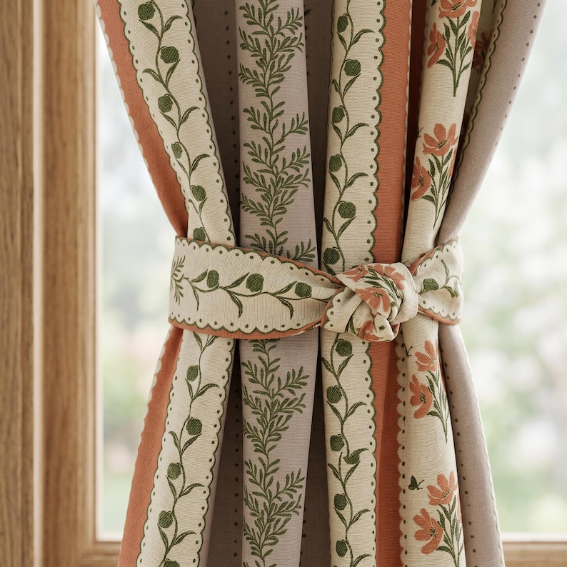 Floral Stripe Curtains, Vintage Botanical Curtain Panels, Cottagecore ...