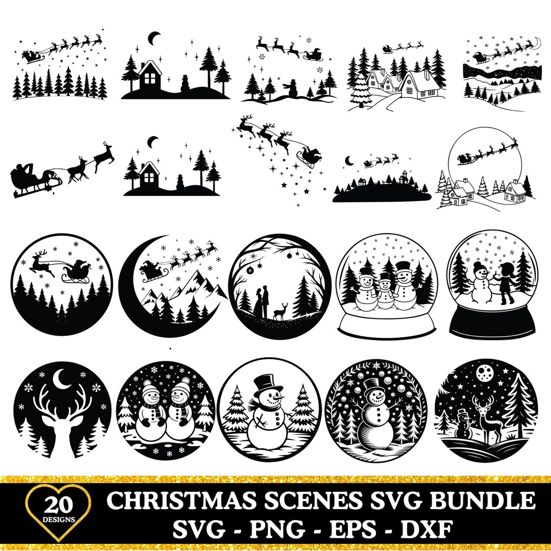 Winter Christmas Scene SVG Bundle, Magical Christmas Scene, Merry ...