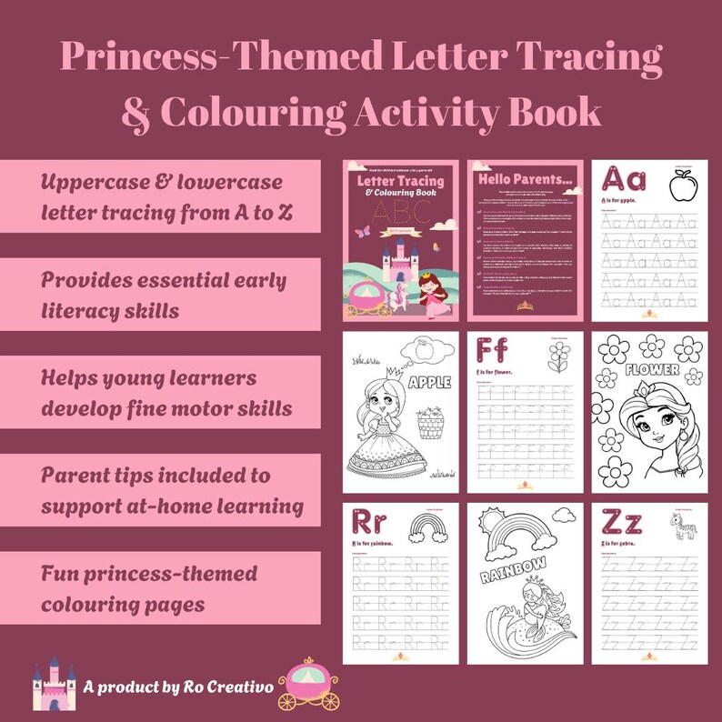 Princess-themed Letter Tracing and Colouring Activity Book [ro Creativo ...