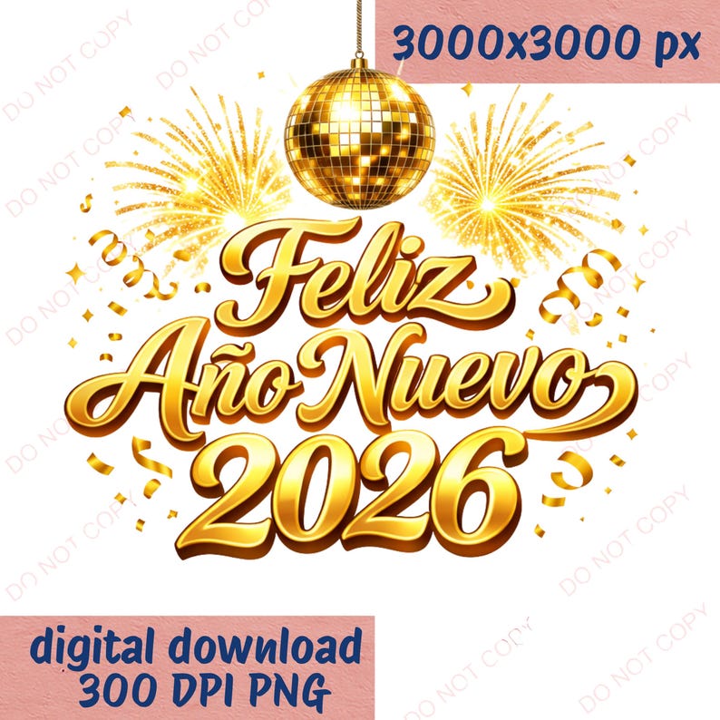 Feliz Año Nuevo 2026 PNG Nouvel An espagnol Fête rétro Célébration ...