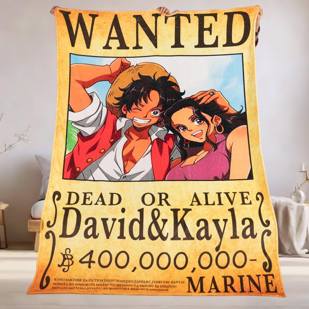 Custom Pirate Wanted Poster Blanket, Personalized Anime Couple Fleece ...