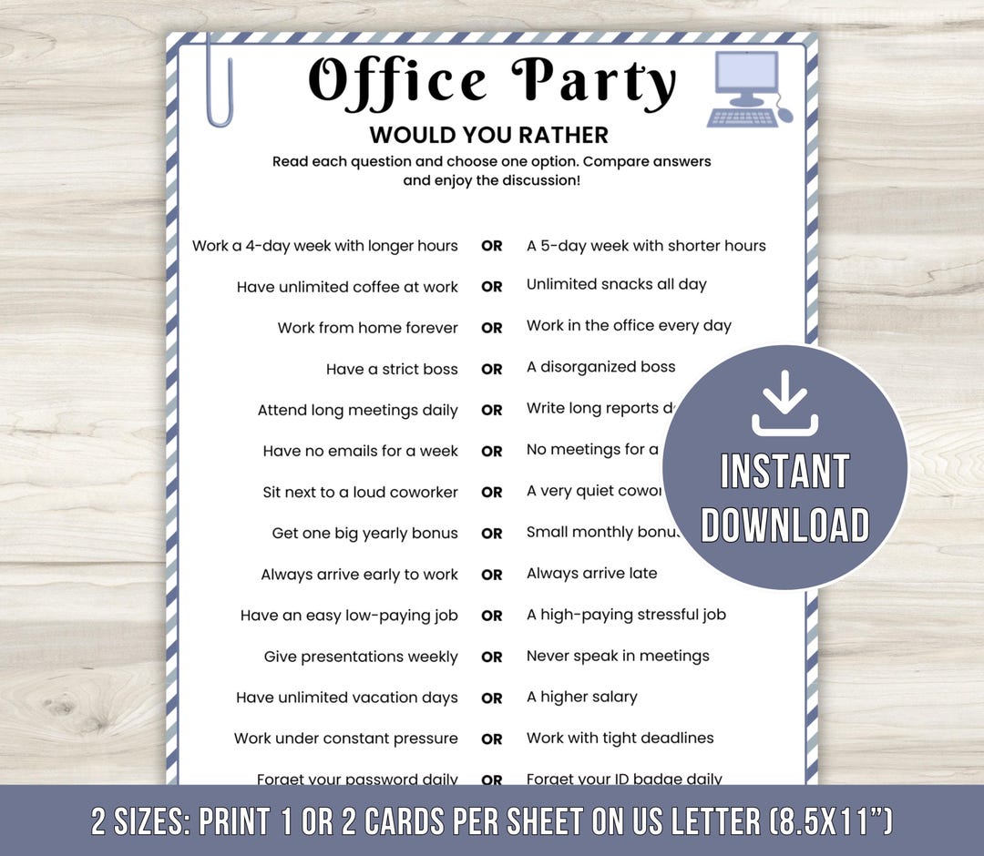 Team Building Would You Rather Game, Office Icebreaker Printable, Fun ...