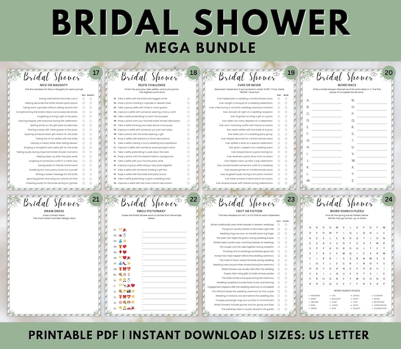 Bridal Shower Game Bundle, Printable Bridal Shower Games, Modern Bridal ...