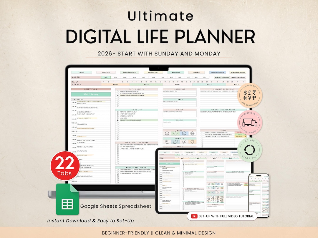 Digital Life Planner Spreadsheet Budget Tracker Template Task to Do ...