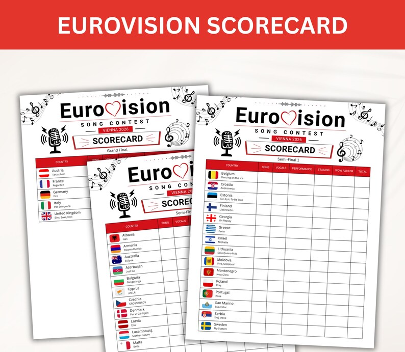 Eurovision 2026 Sweepstake Kit, Eurovision Song Contest Vienna 2026 ...