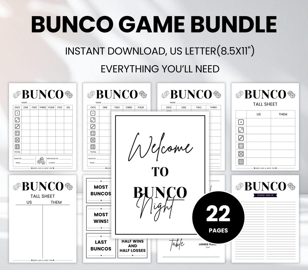 Bunco Score Cards, Printable Bunco Party Game, Bunco Score Sheet, Score ...
