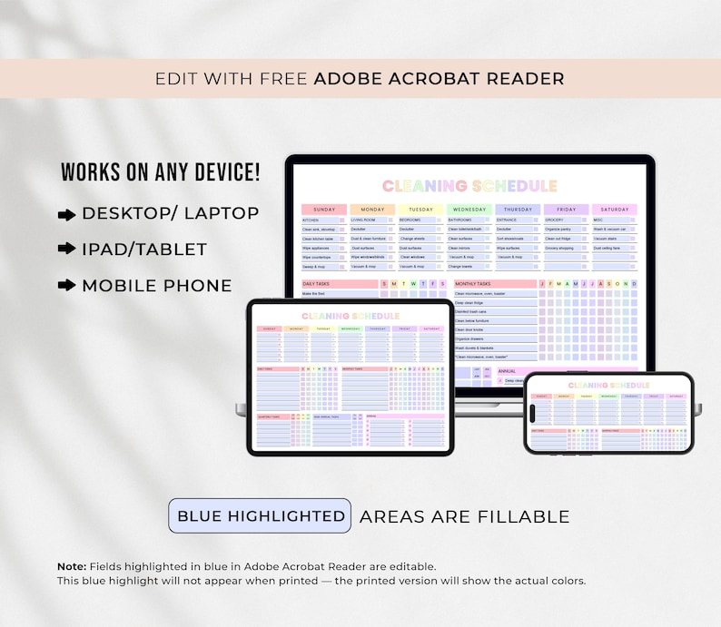 EDITABLE Cleaning Schedule Checklist ADHD Cleaning Planner Household ...