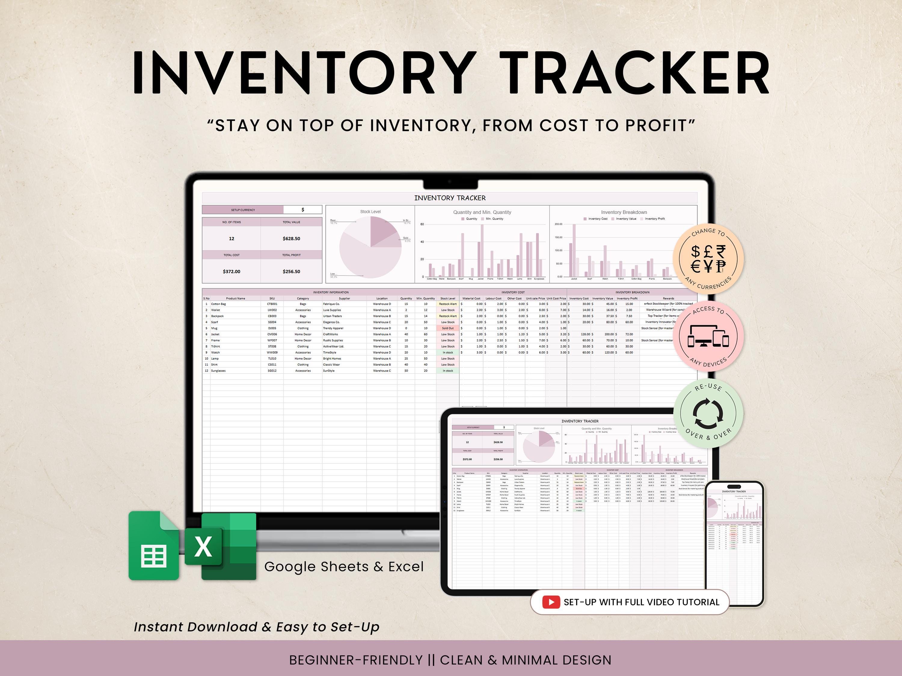 Inventory Tracker Spreadsheet, Small Business Profit Tracking, Google ...