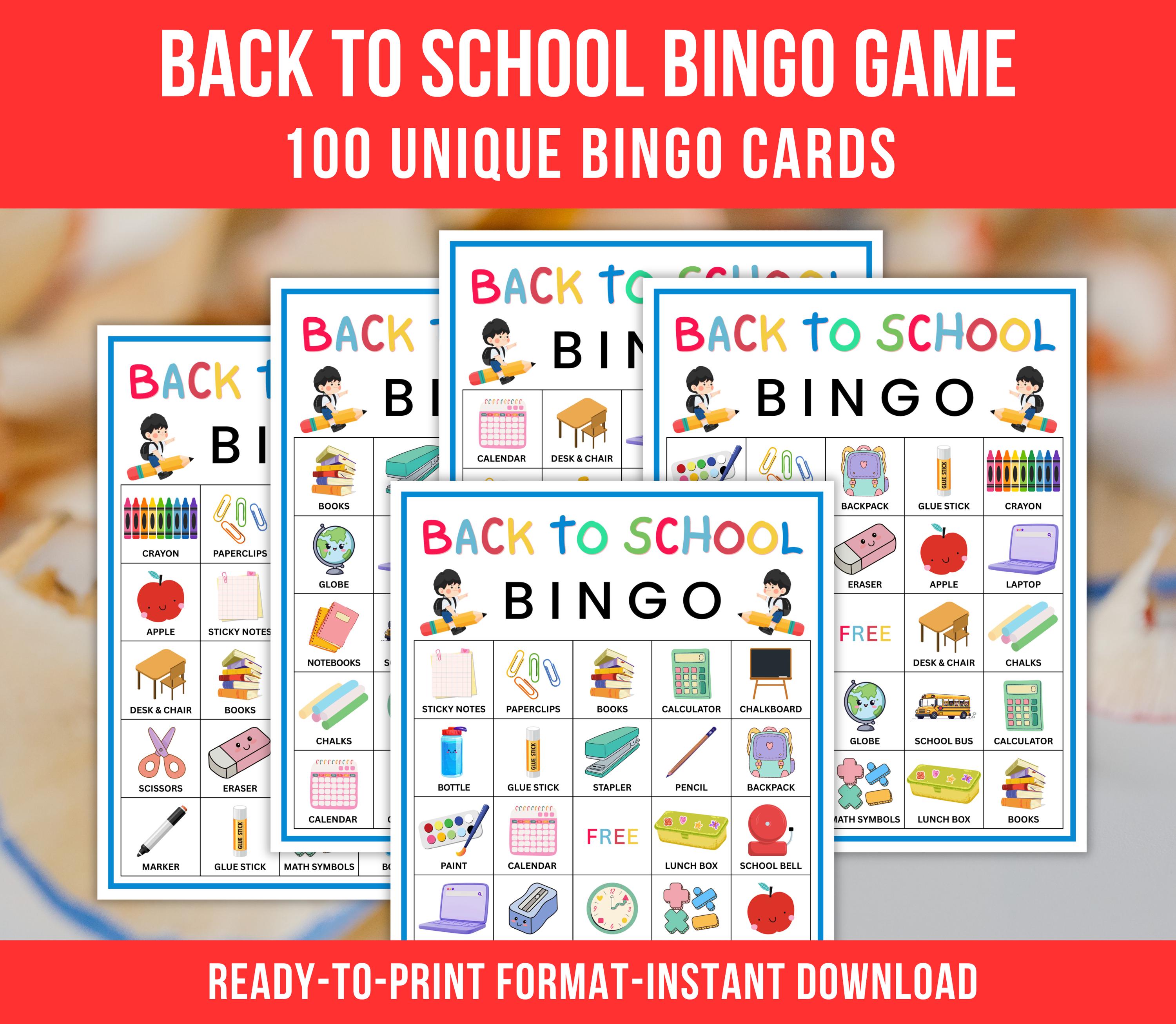 Back to School Bingo, Back to School Bingo Cards, Back to School Bingo ...