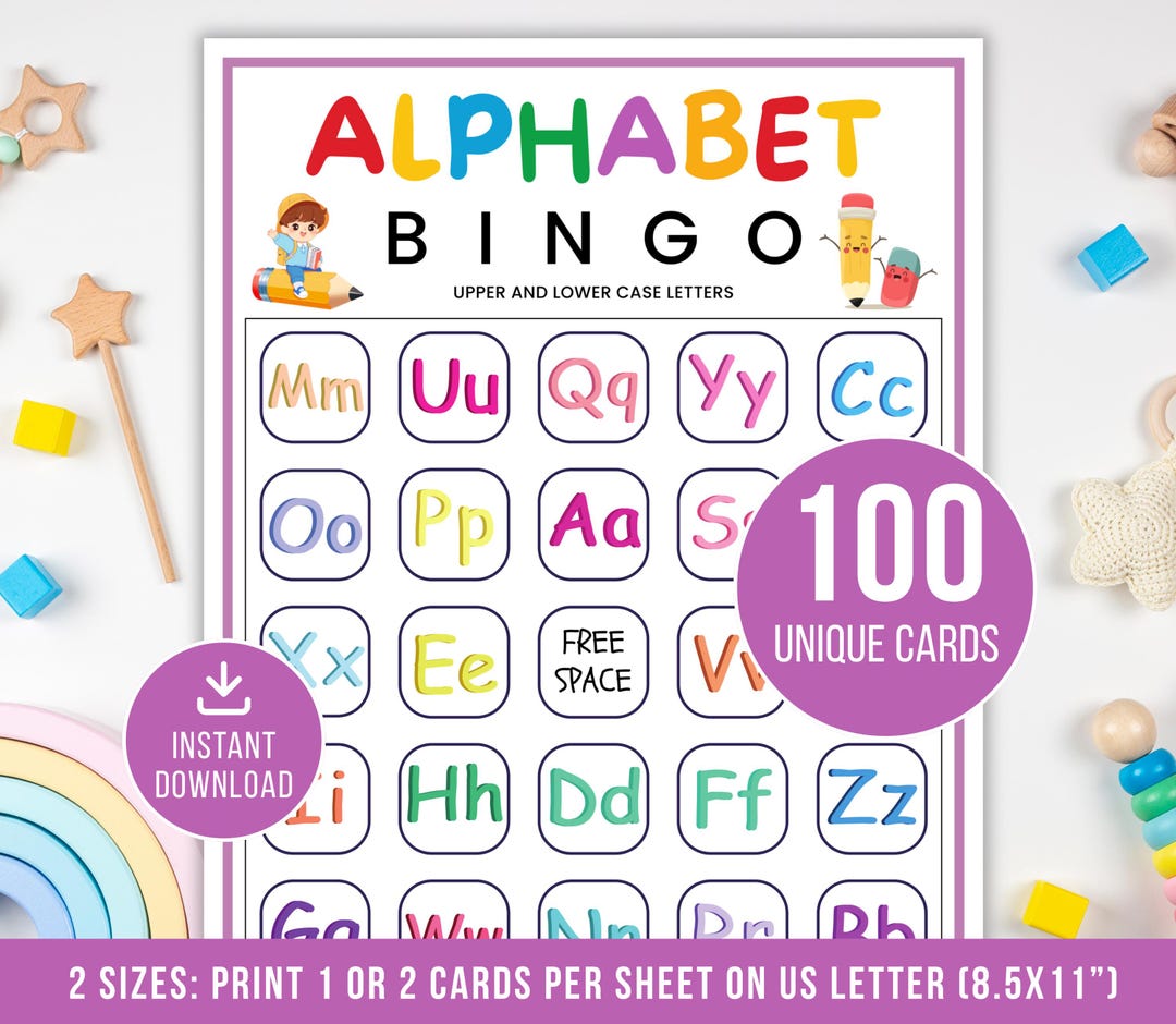 Alphabet Bingo, 100 Alphabet Bingo Cards, ABC Bingo Game, Preschool ...