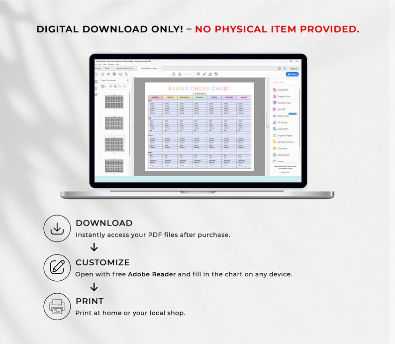 Editable Family Chore Chart, Family Planner Printable, Weekly Family ...