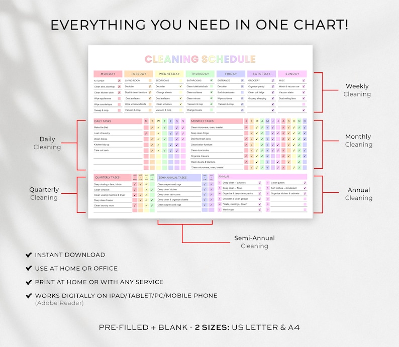 EDITABLE Cleaning Schedule Checklist ADHD Cleaning Planner Household ...