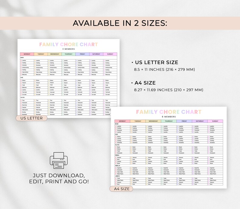 Editable Family Chore Chart, Family Planner Printable, Weekly Family ...