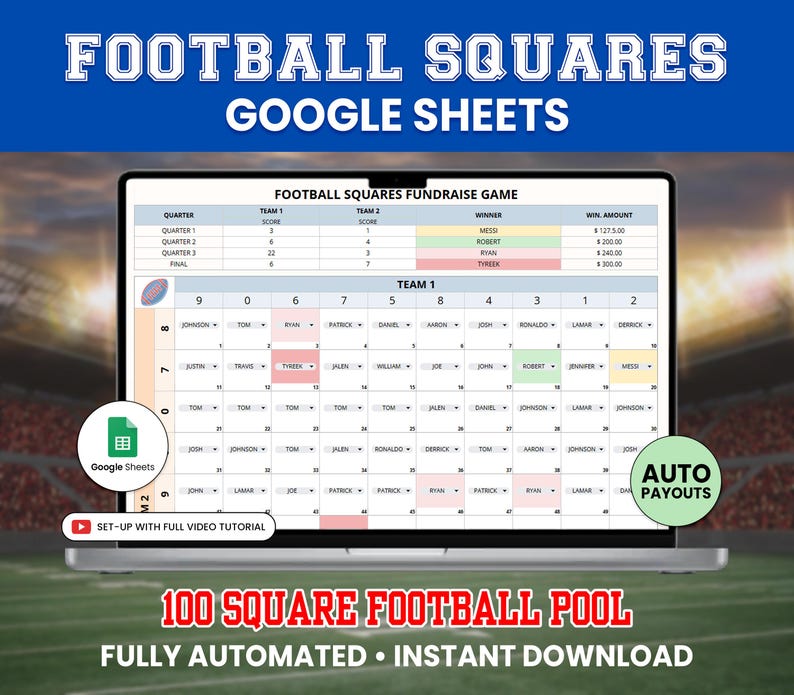 Football Squares Template, Google Sheets, 100 Square Football Pool ...