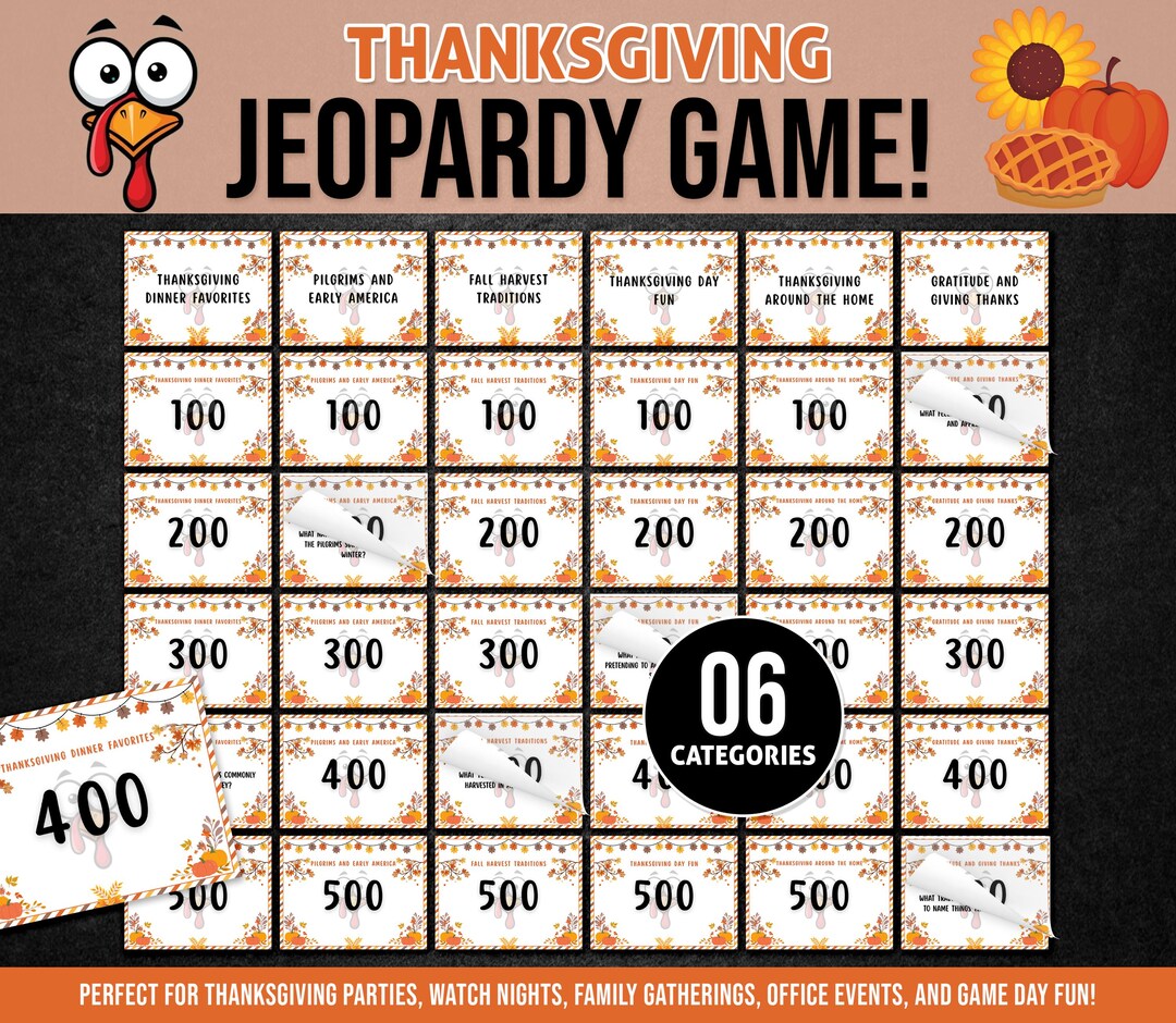 Thanksgiving Jeopardy Game, Printable Thanksgiving Game, Thanksgiving ...