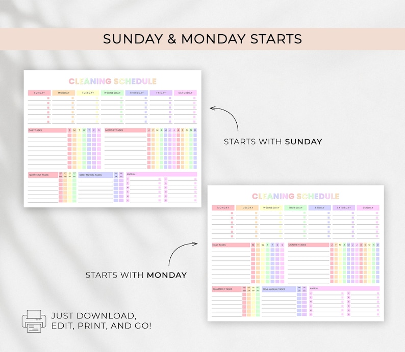 EDITABLE Cleaning Schedule Checklist ADHD Cleaning Planner Household ...
