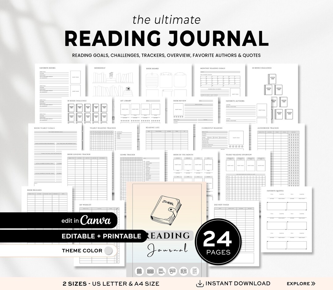 Editable Book Reading Journal, Printable Reading Planner Bundle, Book ...