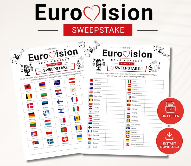 Eurovision 2026 Sweepstake Kit, Eurovision Song Contest Vienna 2026 ...