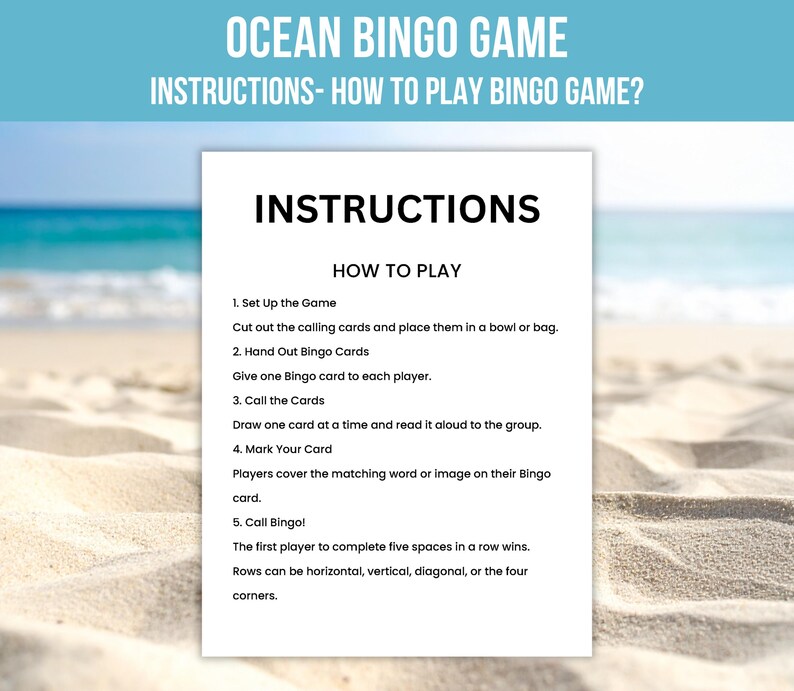 Ocean Bingo, 50 Ocean Bingo Cards, Printable Ocean Bingo, Kids Ocean ...