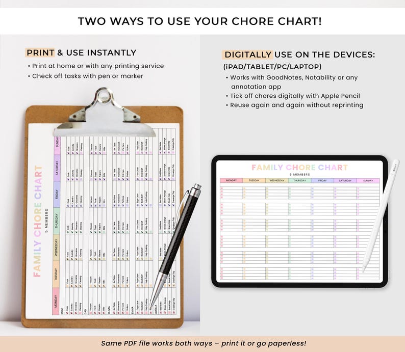 Editable Family Chore Chart, Family Planner Printable, Weekly Family ...
