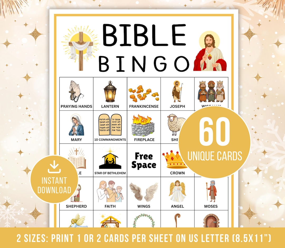Bible Bingo, 60 Bible Bingo Cards, Bible Bingo Games, Printable Bible ...