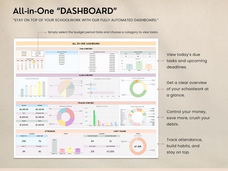Academic Student Planner Spreadsheet Google Sheets Excel Assignment ...
