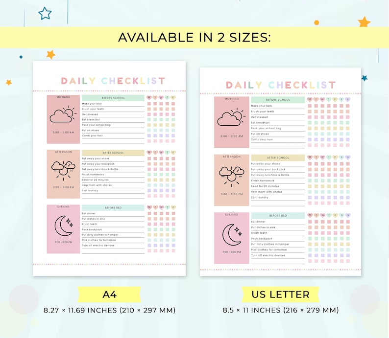 Kids Daily Checklist Editable, Kids Routine Chart, Printable Kids Daily ...