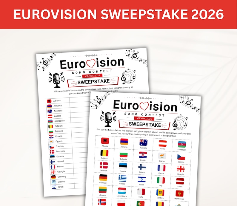Eurovision 2026 Sweepstake Kit, Eurovision Song Contest Vienna 2026 ...