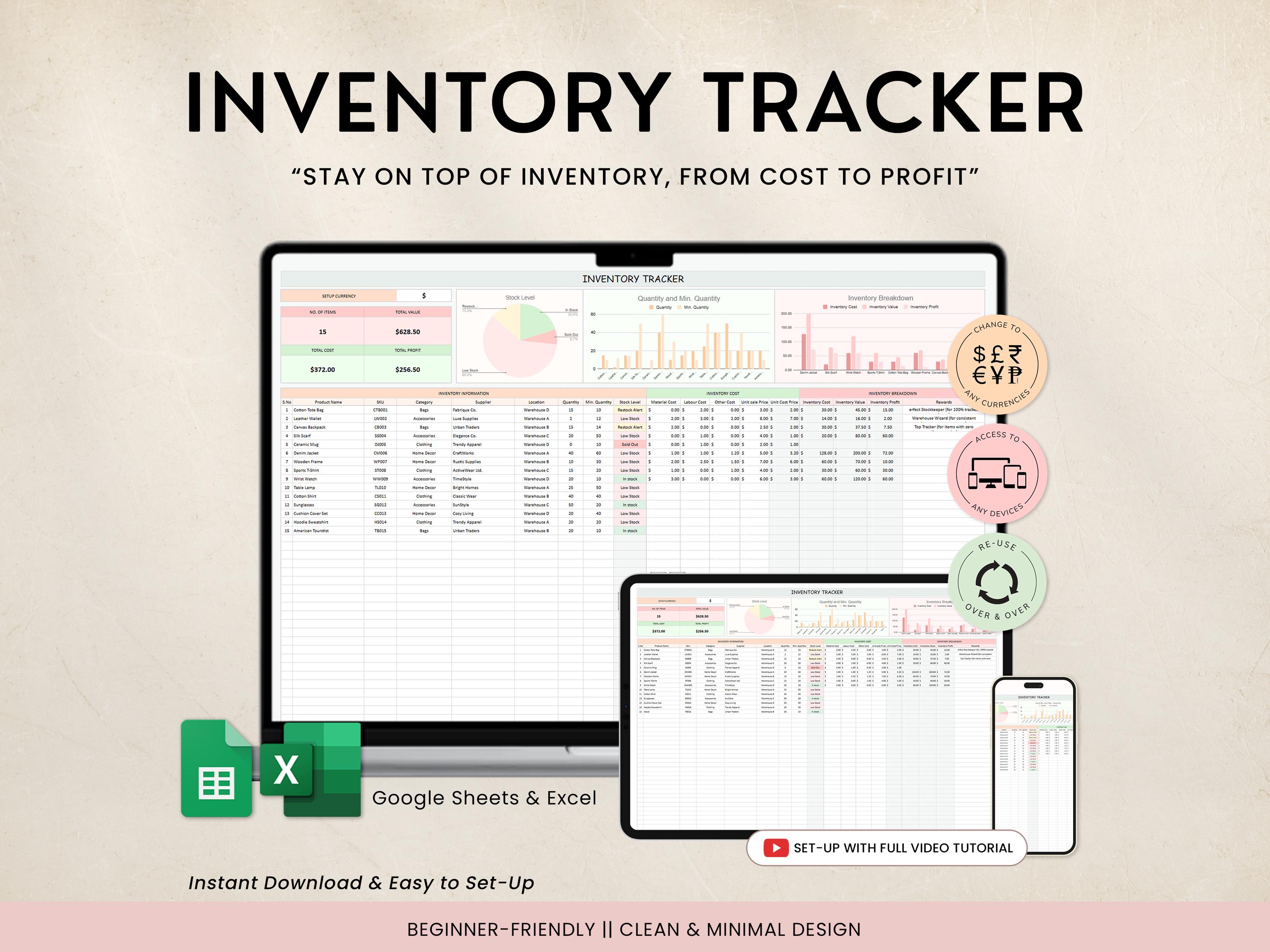 Inventory Tracker Google Sheets Excel Template Inventory Management ...