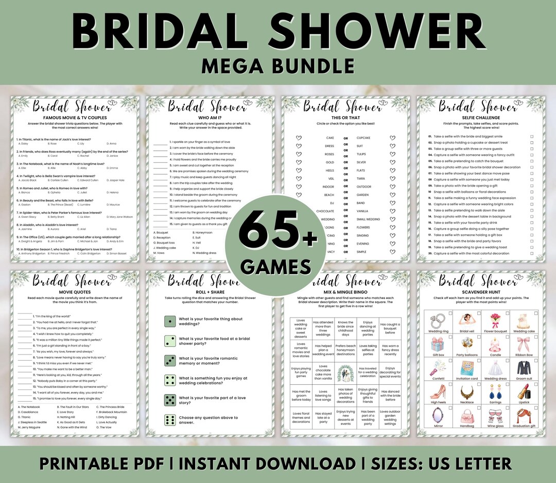 Bridal Shower Game Bundle, Printable Bridal Shower Games, Modern Bridal ...