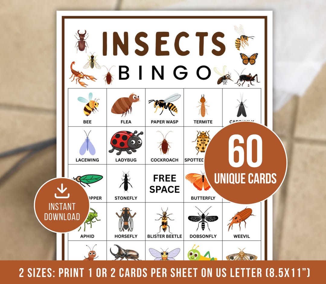 Insect Bingo, 60 Insect Bingo Cards, Insects Bingo Game, Printable Kids ...