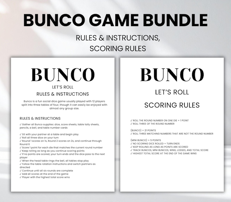 Bunco Score Cards, Printable Bunco Party Game, Bunco Score Sheet, Score ...