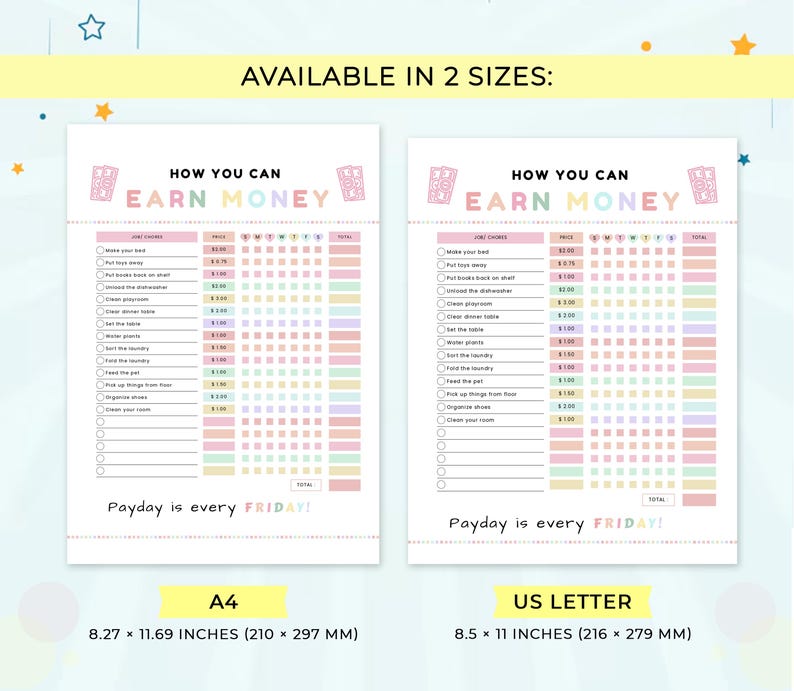 Earn Money Chart, Weekly Allowance Chore Chart, Editable How to Earn ...