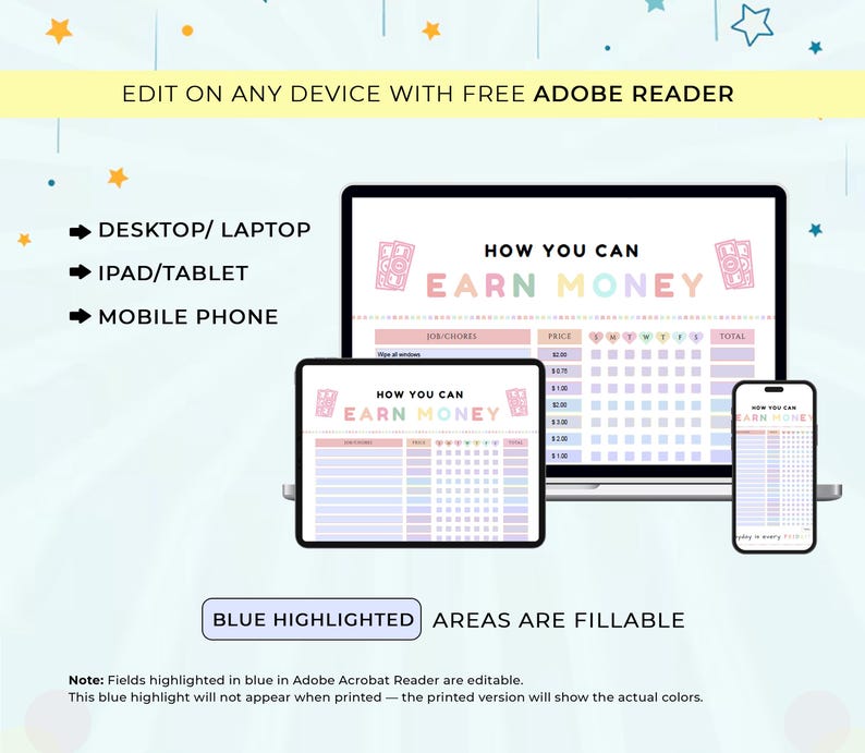 Earn Money Chart, Weekly Allowance Chore Chart, Editable How to Earn ...