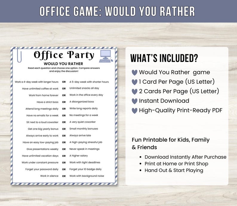 Team Building Would You Rather Game, Office Icebreaker Printable, Fun ...