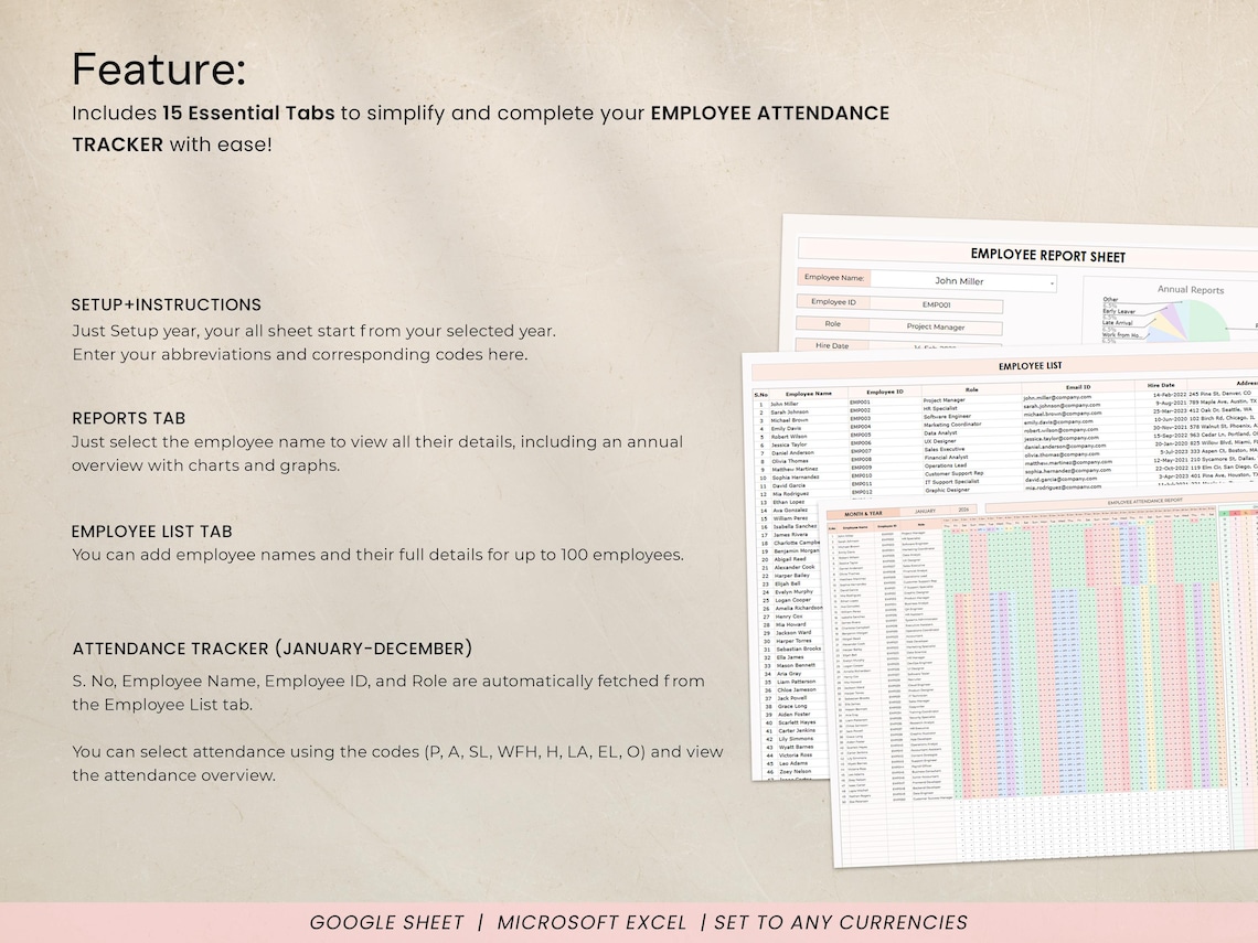 Employee Attendance Tracker | Excel & Google Sheets | Absence, Sick ...