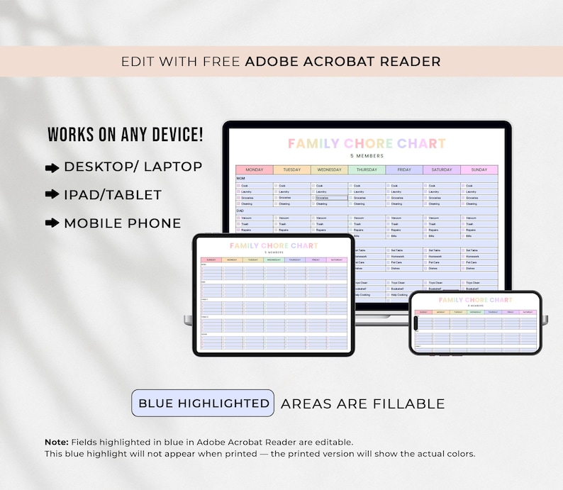 Editable Family Chore Chart, Family Planner Printable, Weekly Family ...