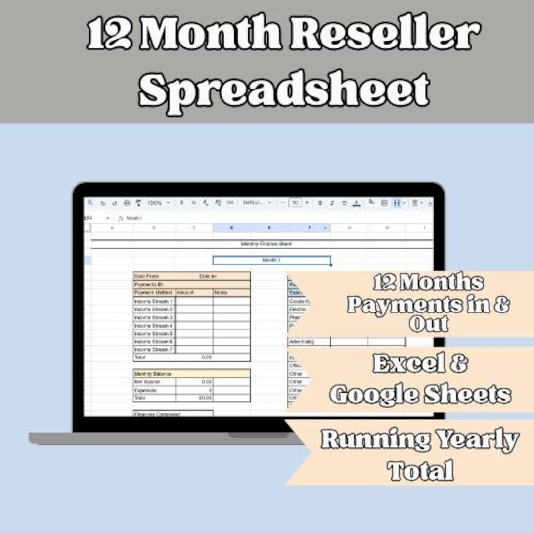 UK Reseller 12 Month Spreadsheet for Ebay, Vinted - Excel & Google ...