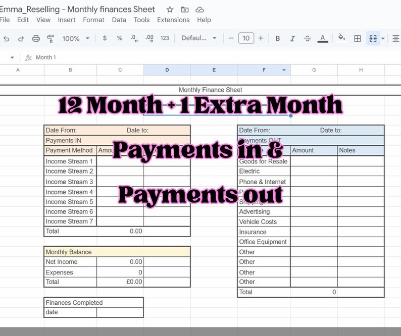 UK Reseller 12 Month Spreadsheet for Ebay, Vinted - Excel & Google ...
