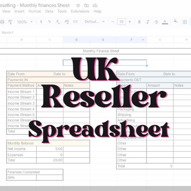 UK Reseller 12 Month Spreadsheet for Ebay, Vinted - Excel & Google ...