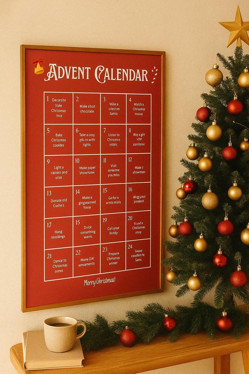 Editable Christmas Advent Calendar, A1 & A2 Wall Print, Printable ...