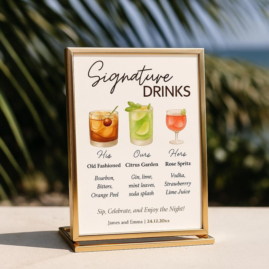Editable Signature Drink Sign Template, Wedding Bar Menu, Cocktail Sign ...