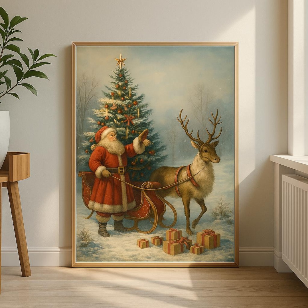 Vintage Christmas Santa Wall Art Printable | Cozy Holiday Home Decor ...
