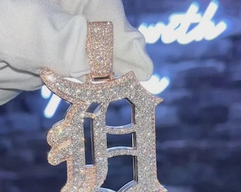 Moissanite Initial D Letter Layered Old English Men's 2 Inch Pendant ...