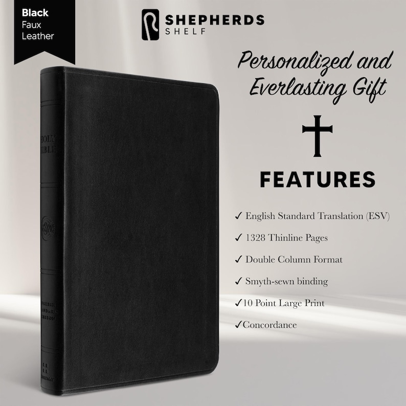 Black Faux Leather ESV Thinline Bible, Large Print English Standard ...