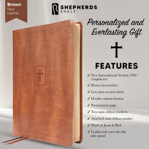 Personalized Brown Faux Leather NIV Bible, New International Version ...
